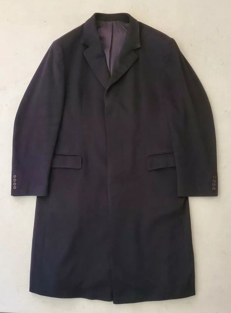 Vintage Dehavilland Overcoat Long Coat Mens L Navy Blue Cashmere Wool ...